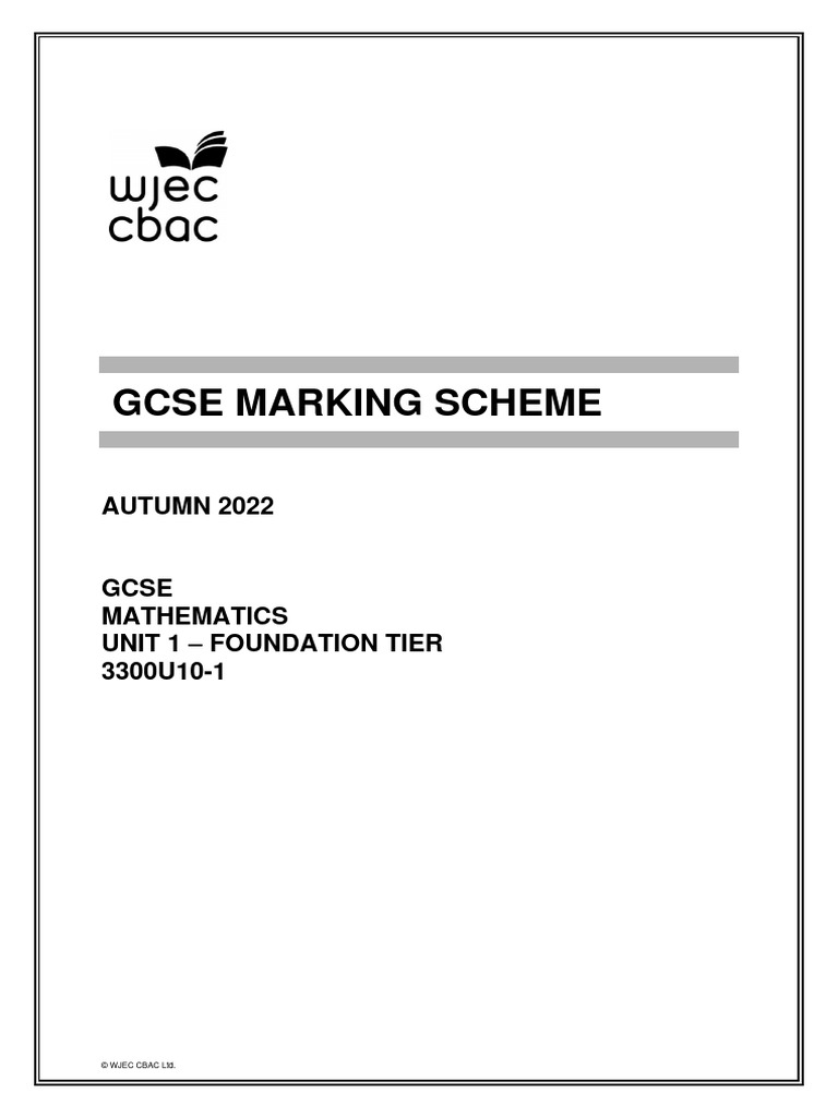 WJEC GCSE Maths Foundation Paper 1 Mark Scheme November 2022 | PDF