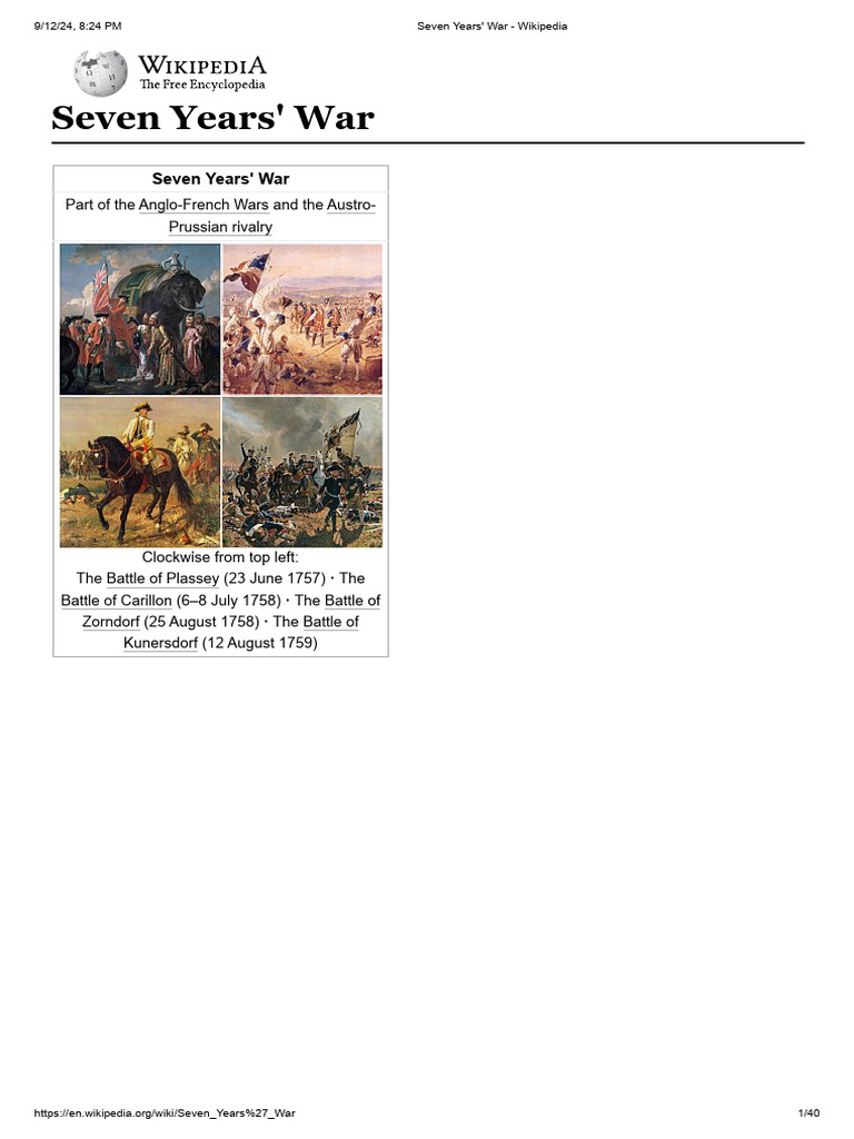 Seven Years' War - Wikipedia | PDF
