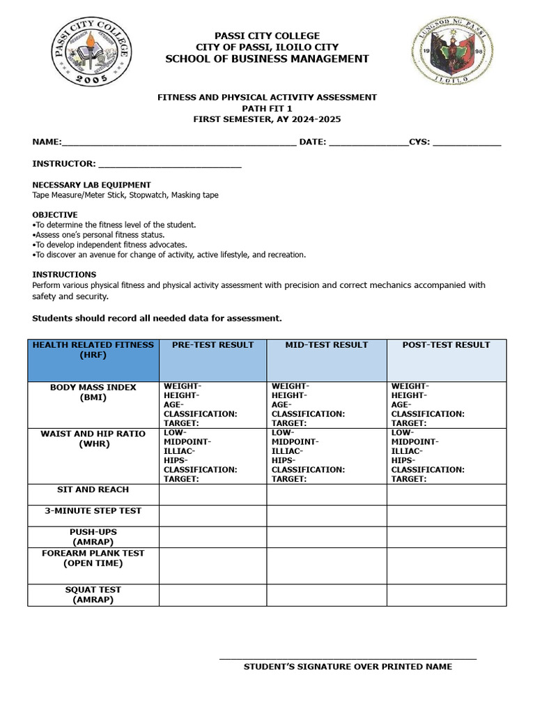 PATHFit 1 Assessment Form | PDF | Body Mass Index
