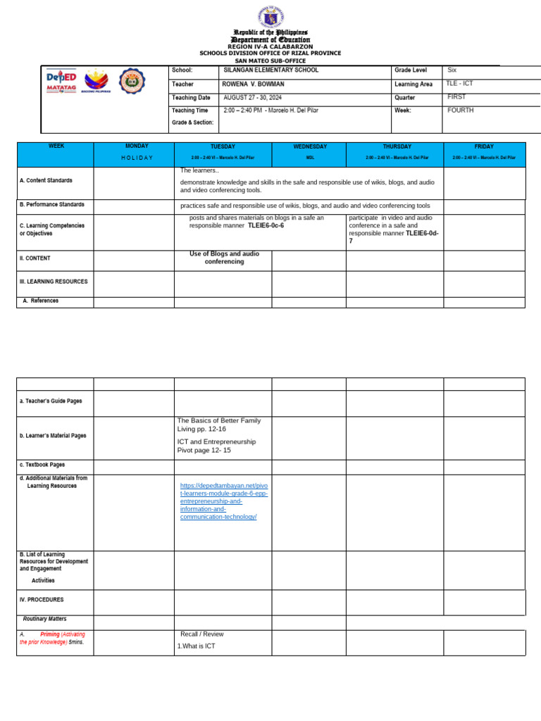 Tle Week 4 Q1 RVB | PDF