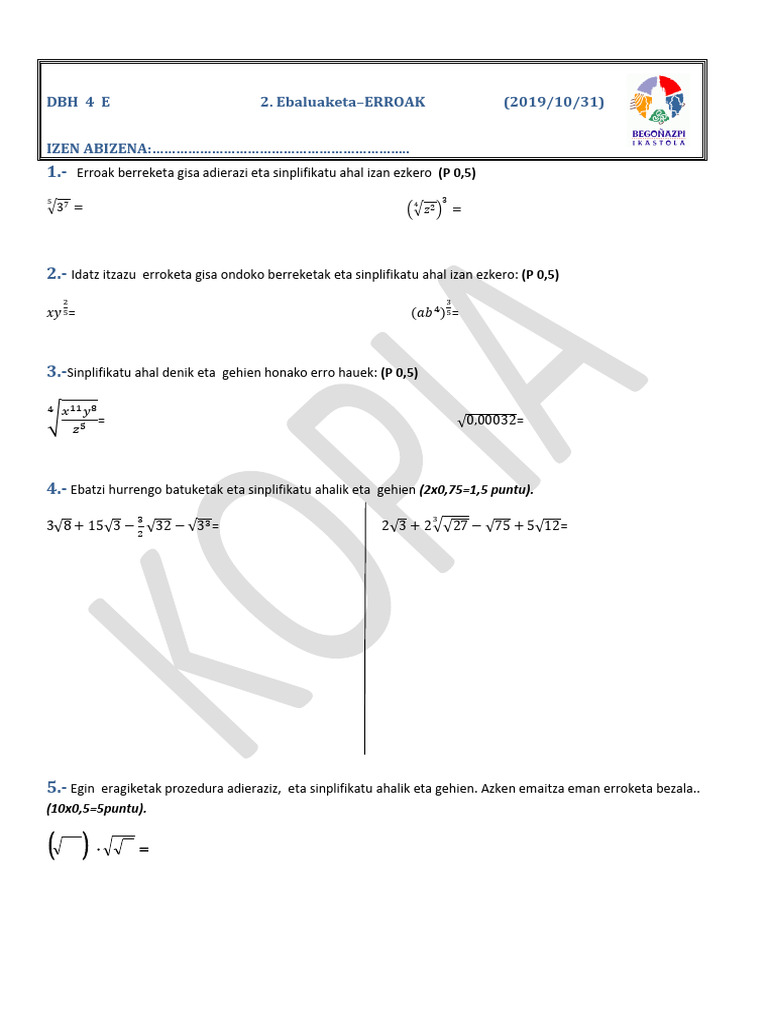 2.azterketa DBH4-ERROAK - 4E | PDF