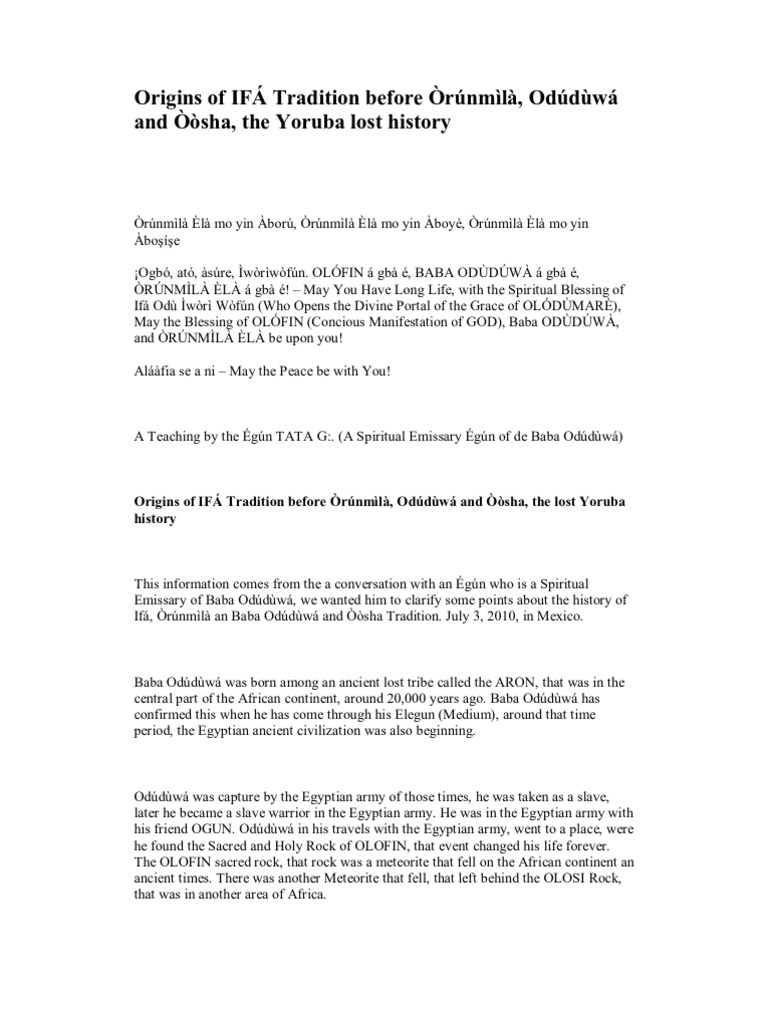 Origins of IFÁ Tradition Before Òrúnmìlà - Teachings of Baba Oduduwa ...