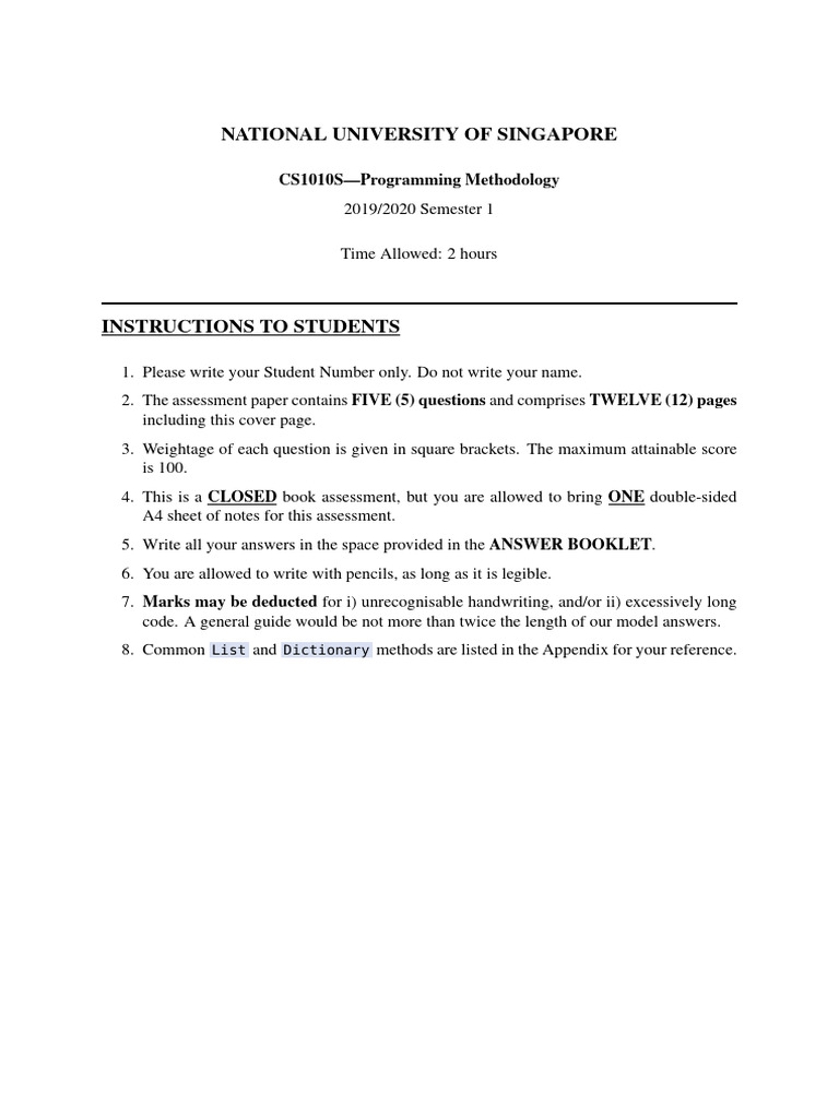 Cs1010s Final Solutions Nov19 | PDF