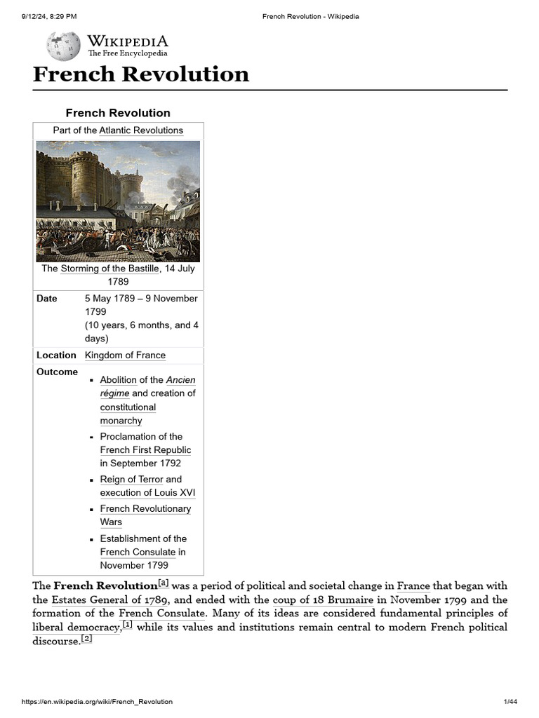 French Revolution - Wikipedia | PDF