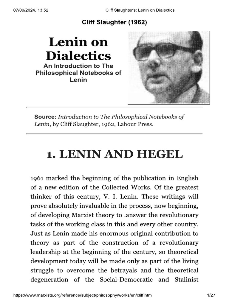 Cliff Slaughter - S - Lenin On Dialectics | PDF
