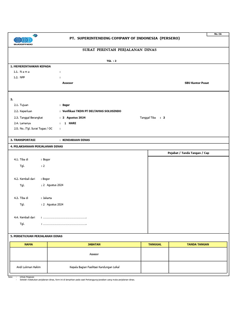 SPPD PIK - Gista, Esha - Bogor - 29aug24 | PDF