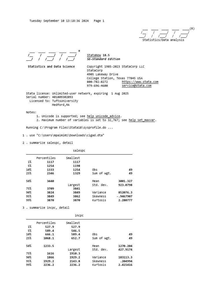 STATA Sheet Problem Set 1 | PDF