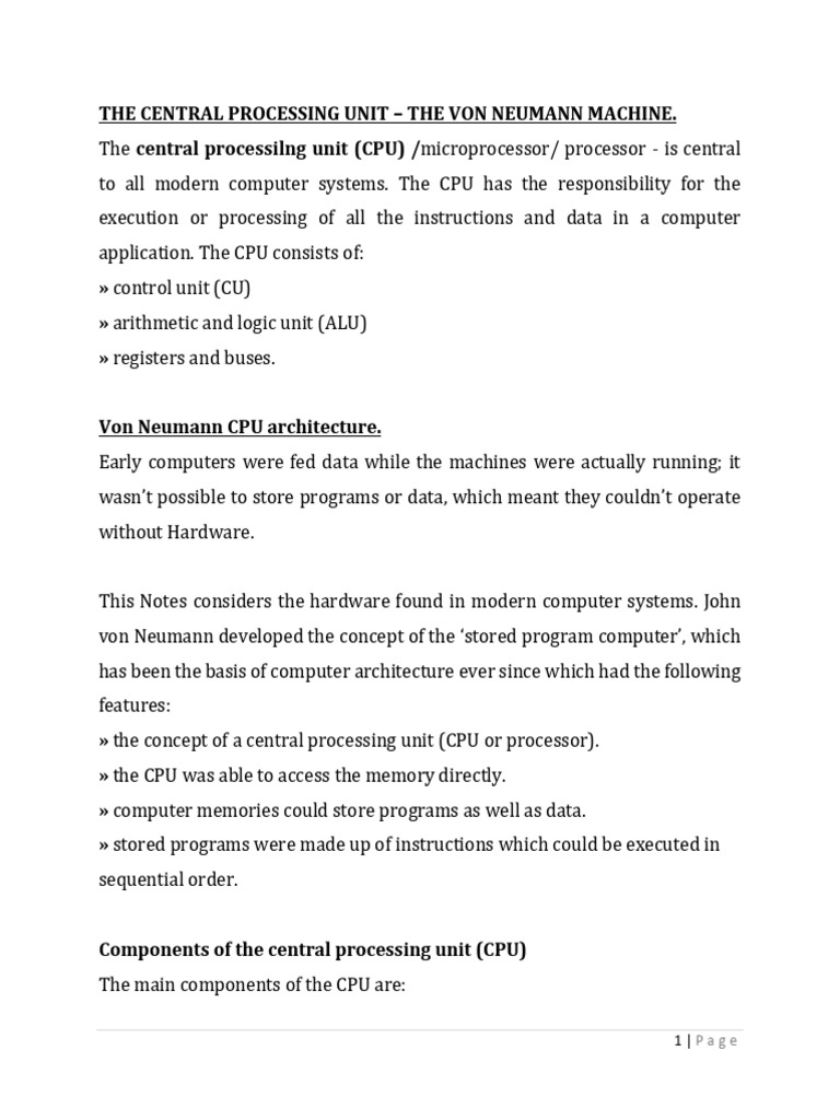 Von Neumann Architecture Overview | PDF | Central Processing Unit ...