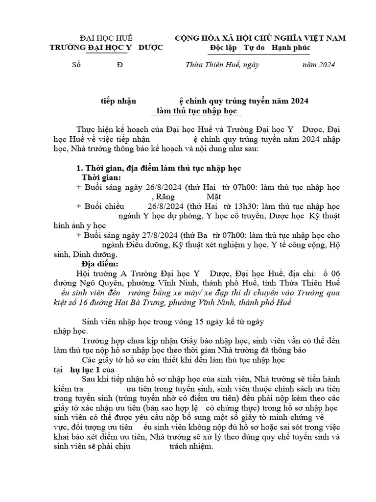 TB Nhap Hoc 2024 | PDF