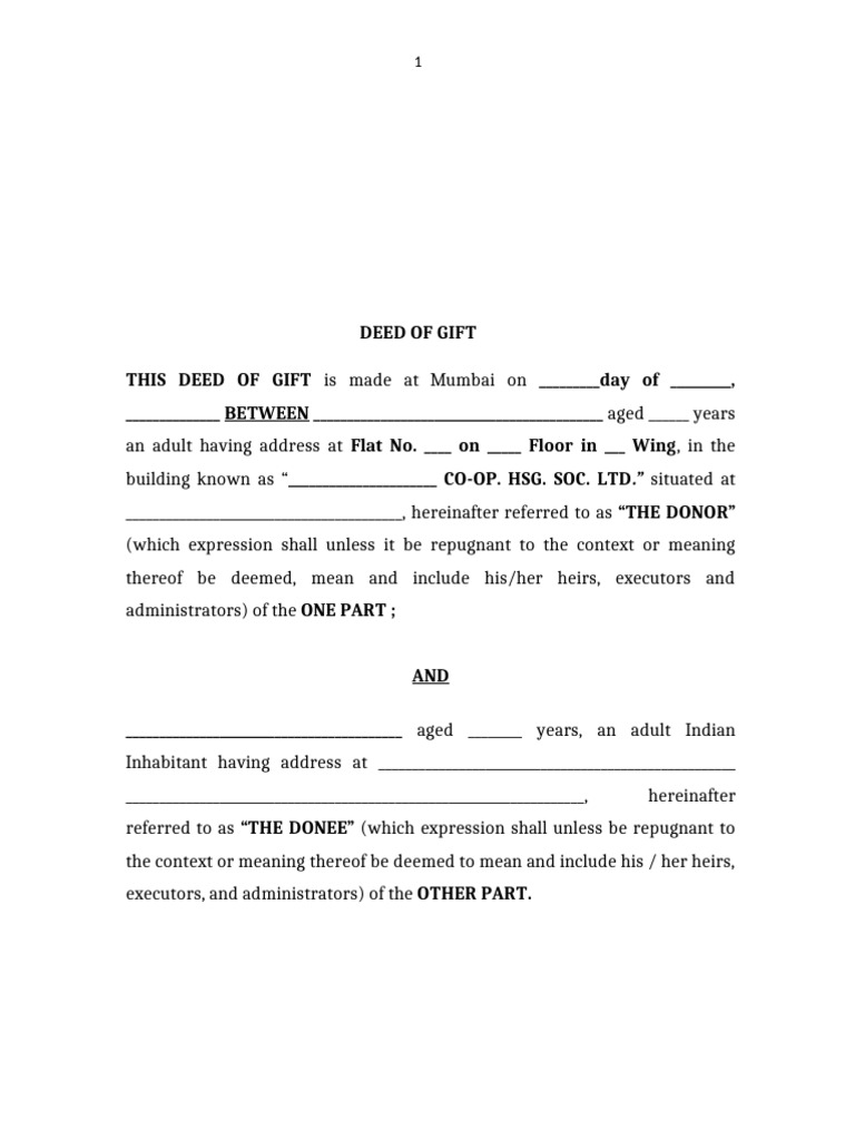 Deed of Gift Blank Format | PDF