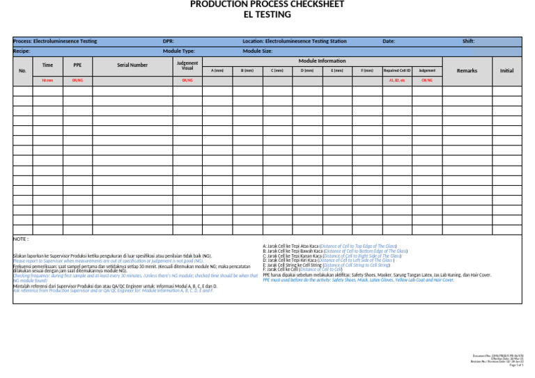 DMS-PROD-F-PR-06-07B Form Production Process Checksheet - EL Testing R2 ...