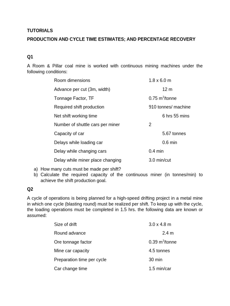 Mining Cycle Time & Recovery Tutorial | PDF | Mining | Heavy Industry