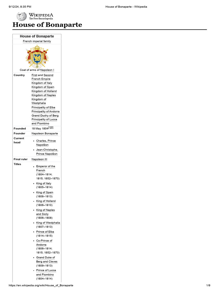 House of Bonaparte - Wikipedia | PDF