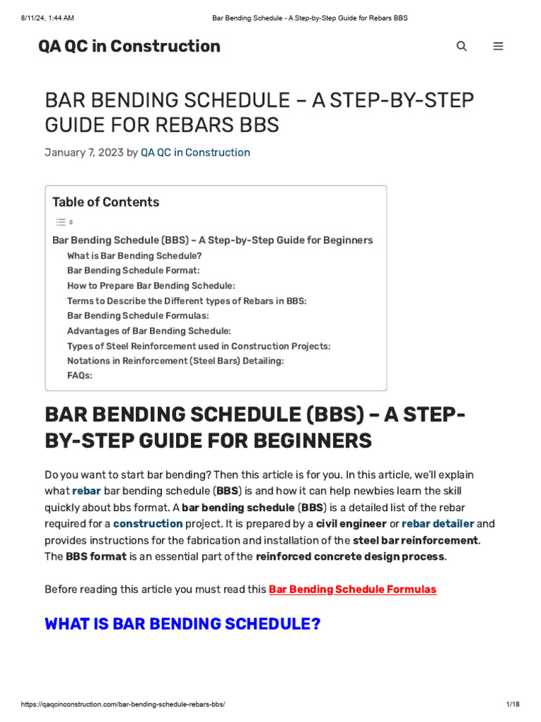 Bar Bending Schedule - A Step-by-Step Guide For Rebars BBS | PDF
