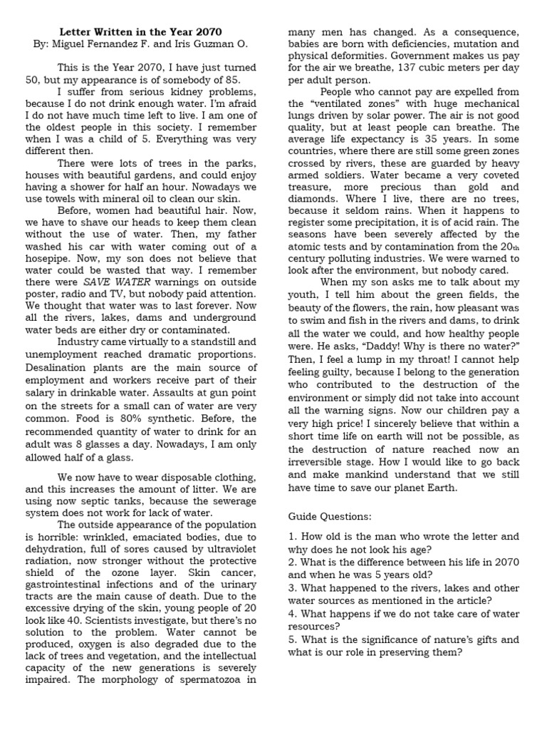 Letter Written in The Year 2070 | PDF