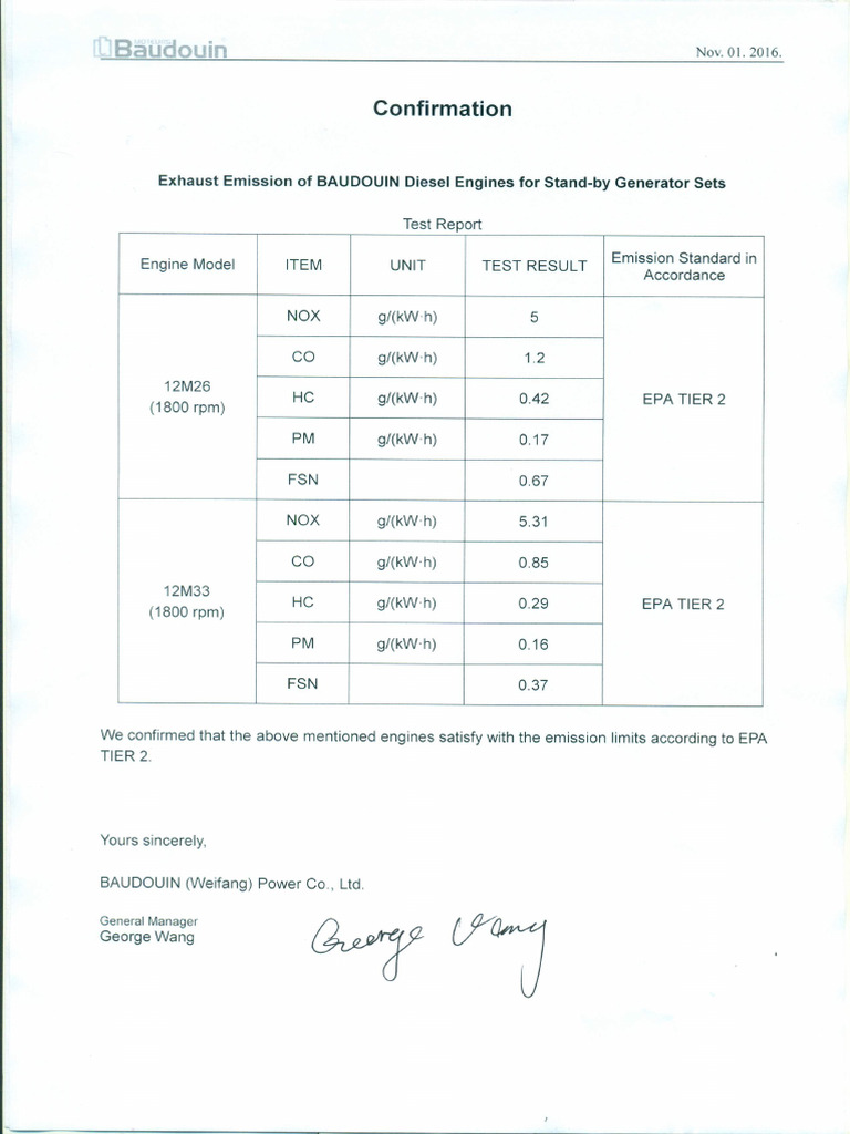 Baudouin Emission Test - 12M26 - 12M33 | PDF