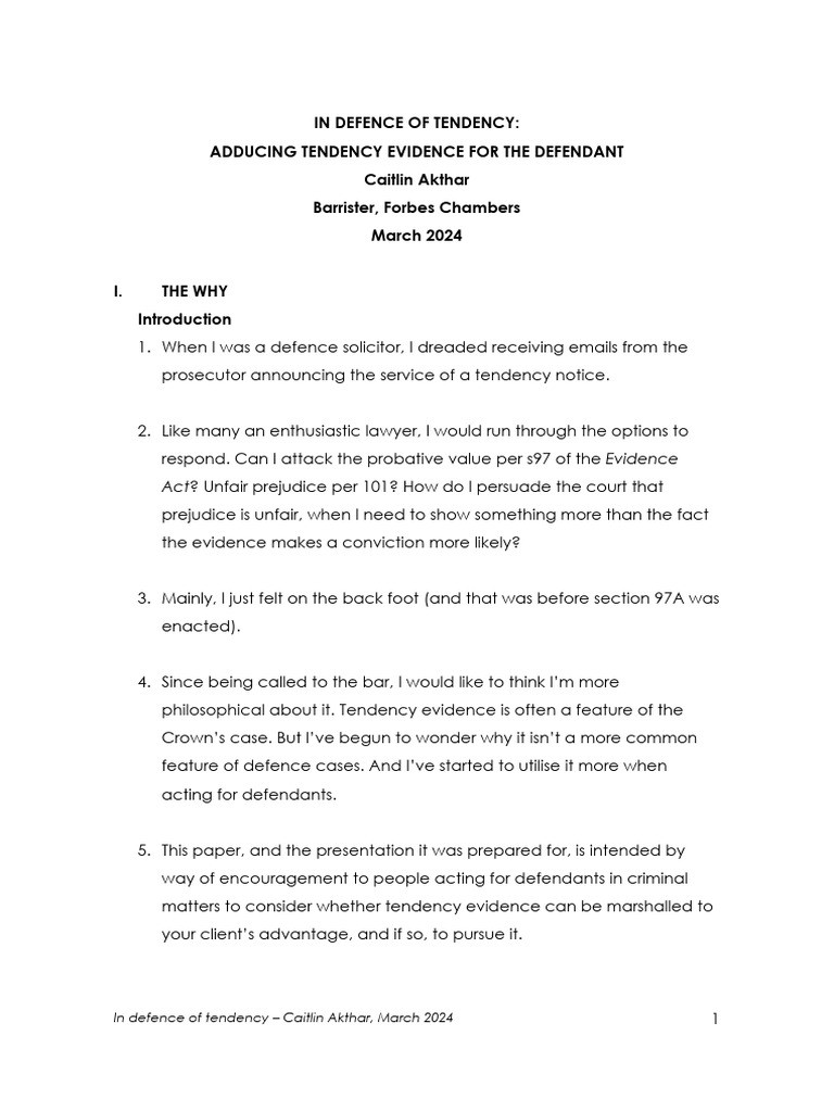 In Defence of Tendency Caitlin Akthar | PDF | Relevance (Law) | Law