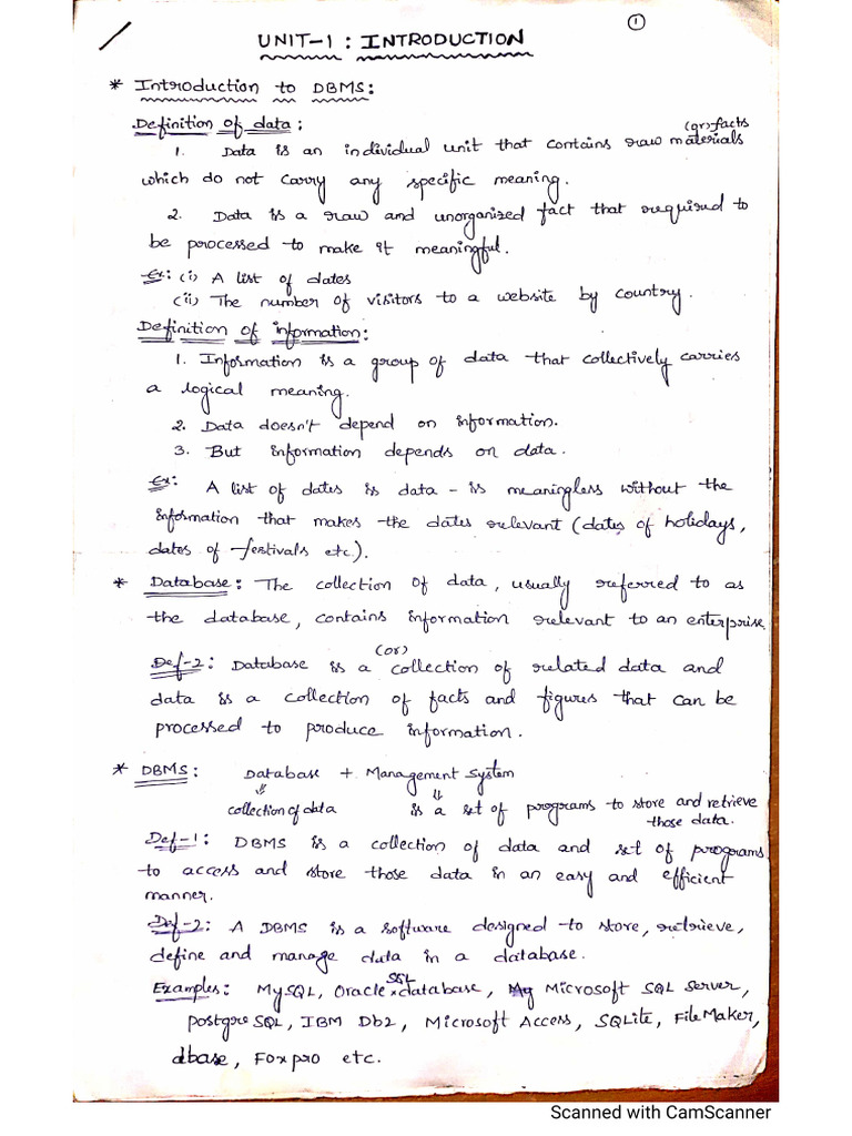 DBMS Unit 1 | PDF