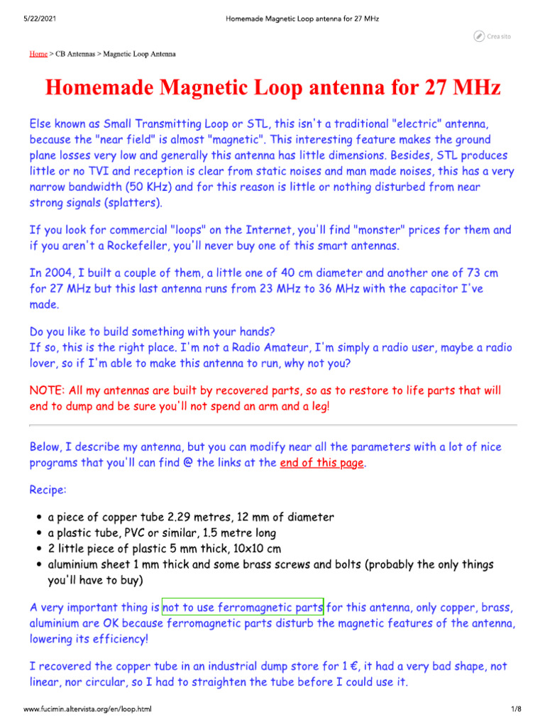 Homemade Magnetic Loop Antenna For 27 MHZ | PDF | Antenna (Radio ...