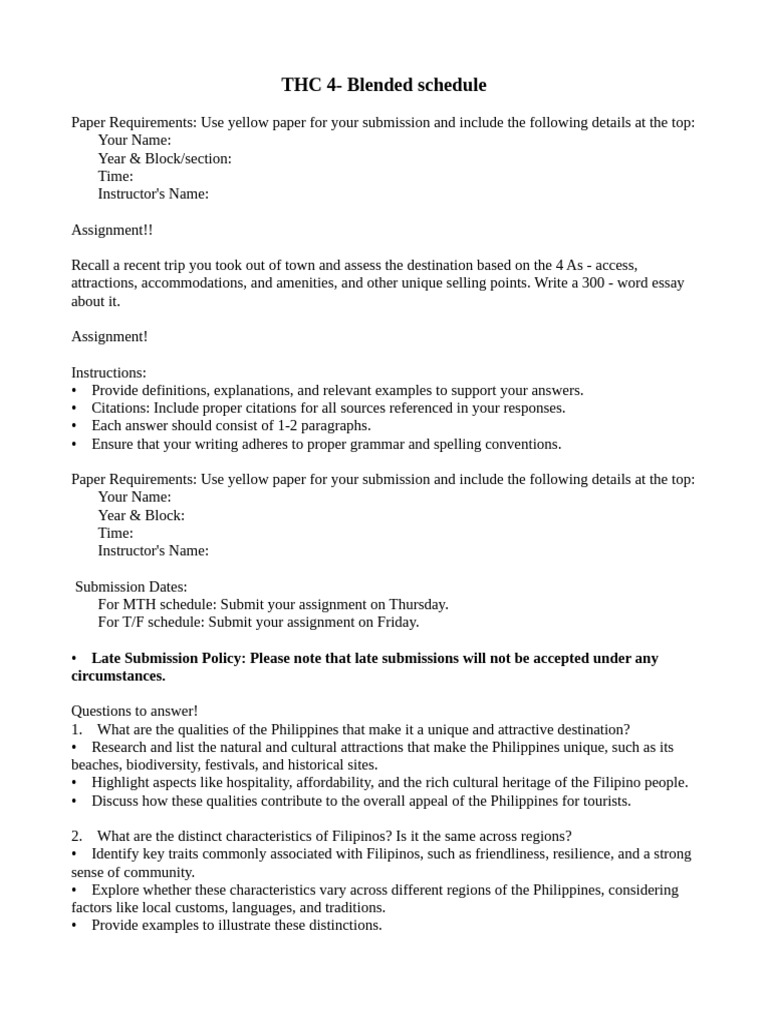 THC 4 Blended Activity | PDF | Tourism | Philippines