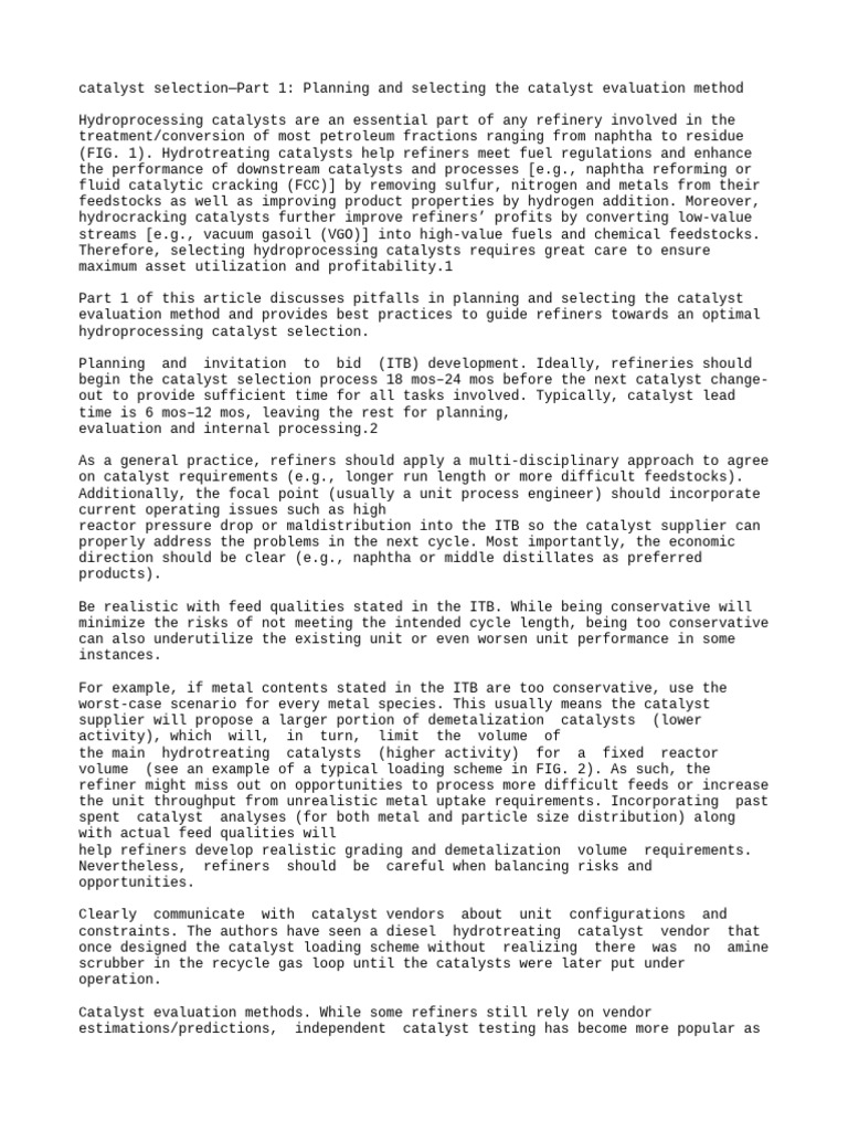 Catalyst Selection | PDF