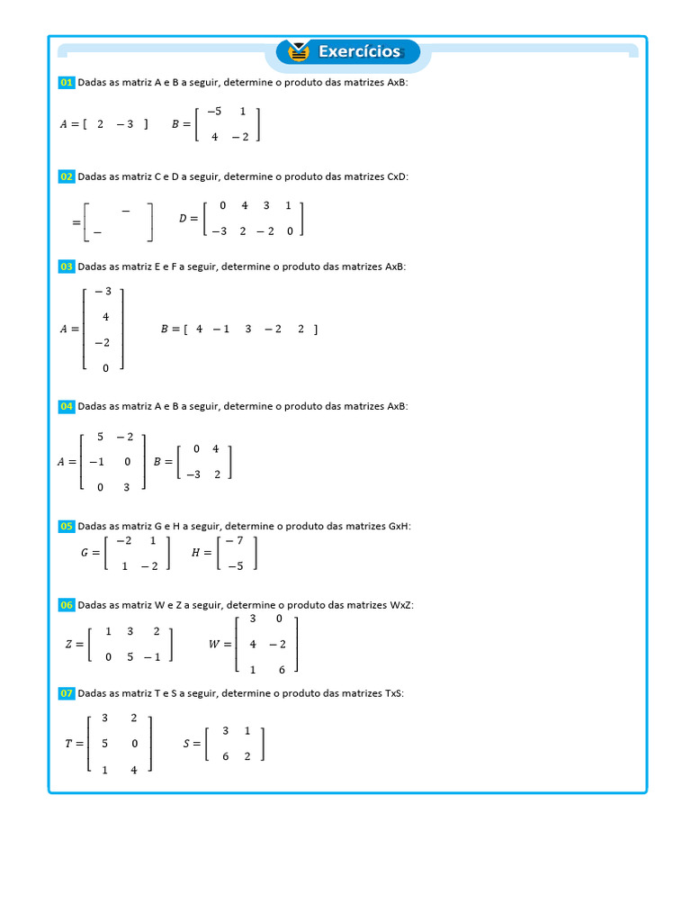 Exercícios De Matriz 7 2023 Pdf