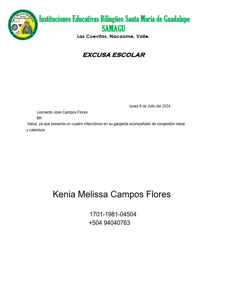 Excusa Escolar | PDF