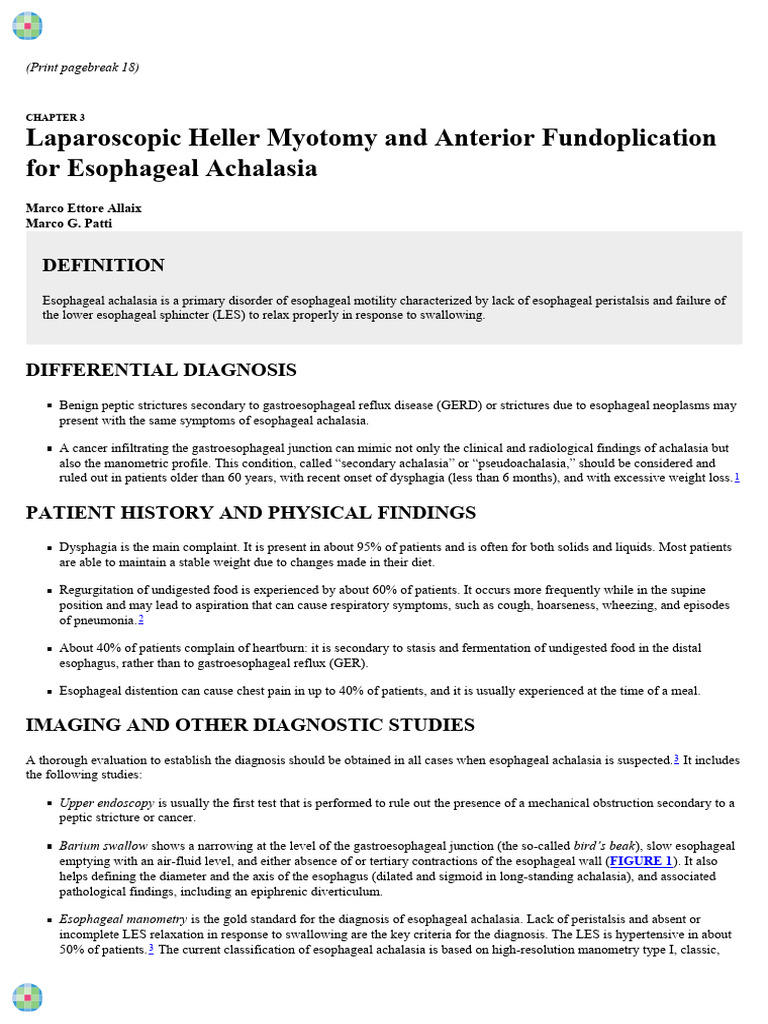 Chapter 3 - Laparoscopic Heller Myotomy and Anterior Fundoplication For ...