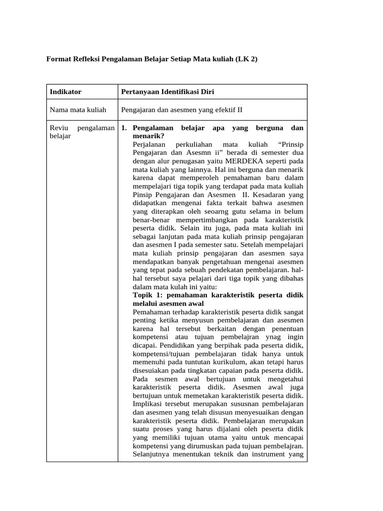 Jurnal Refleksi - PPA II | PDF