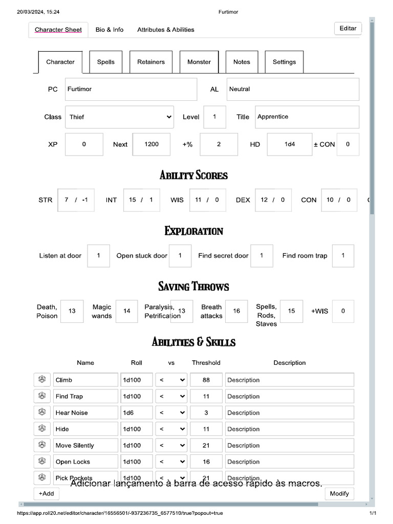 Rol 20 Sheet | PDF