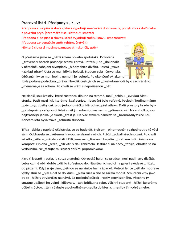 Pracovní List 4 Předpony S-, Z-, VZ | PDF