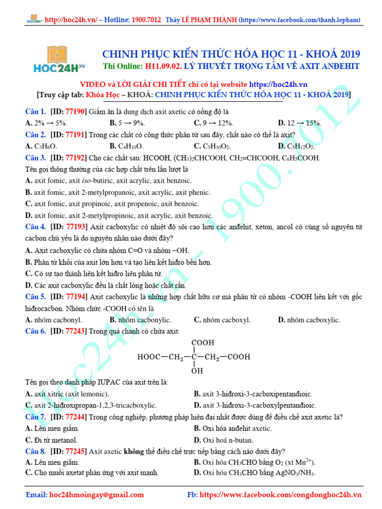 Chinh PHC Kin THC Hoa HC 11 Khoa 201 | PDF