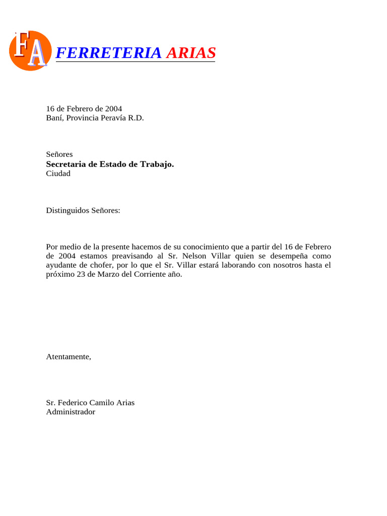 Carta de Preaviso | PDF