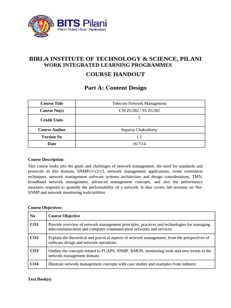 Telecom Network Management CSI ZG582 COURSE HANDOUT REVISED | PDF