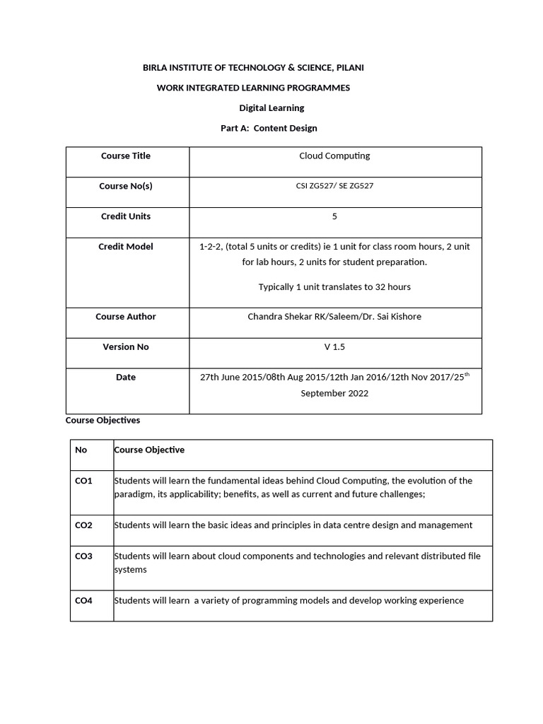CSI ZG527 COURSE HANDOUT - UPDATED - WEIGHTAGE - EC - Components | PDF