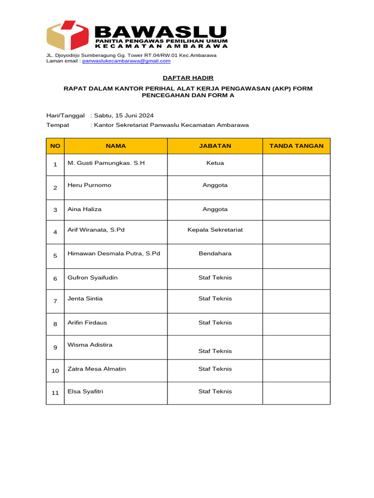 Daftar Hadir RDK PKD | PDF