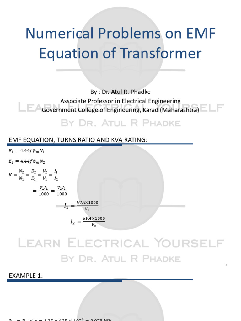 3numerical Problems On EMF Equation of Transformer | PDF