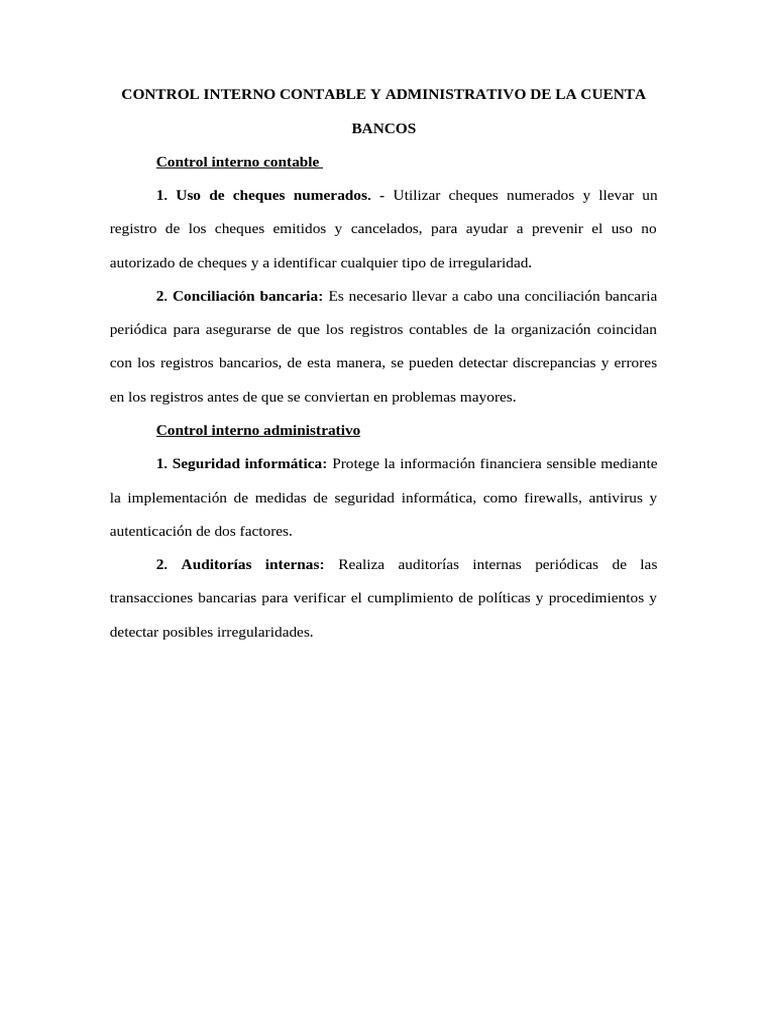 Control Interno Contable y Administrativo de La Cuenta Bancos | PDF