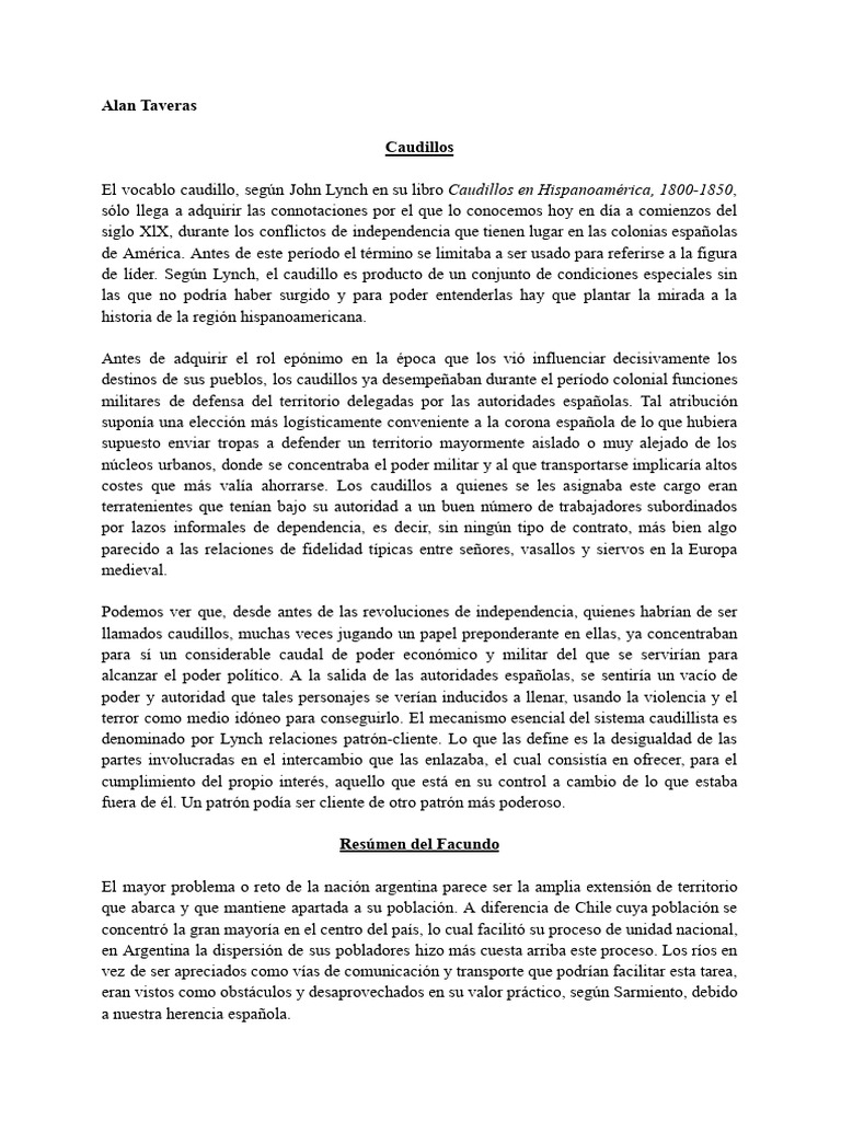 Trabajo Sobre El Caudillismo y Resumen de Facundo | PDF