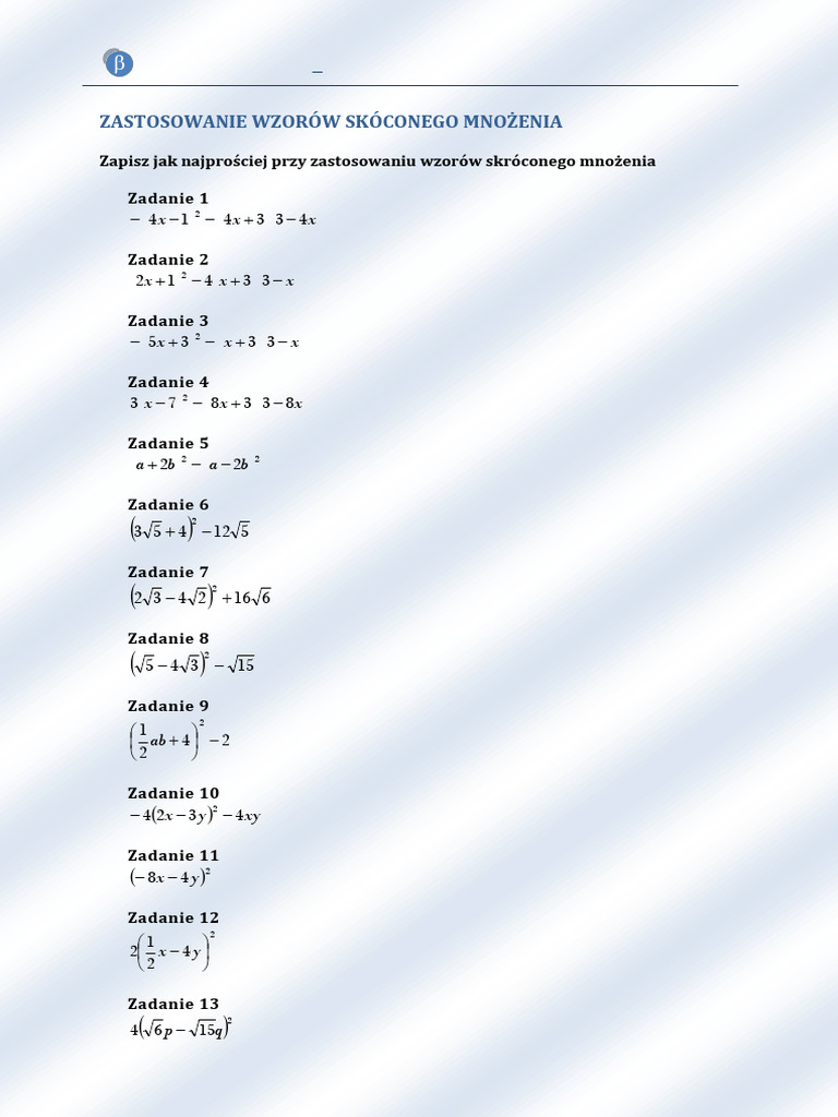 Wzory Skróconego Mnożenia 2 | PDF