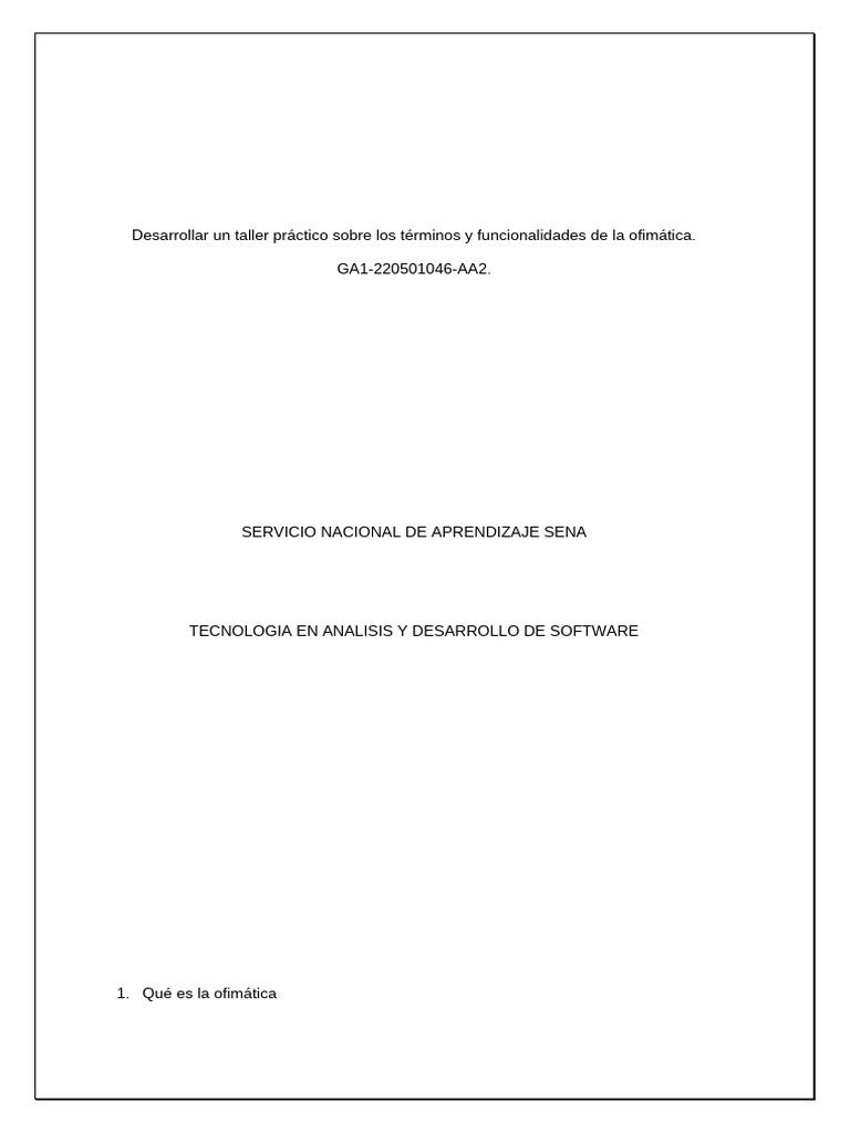Desarrollar Un Taller Práctico Sobre Los Términos y Funcionalidades de La Ofimática | PDF