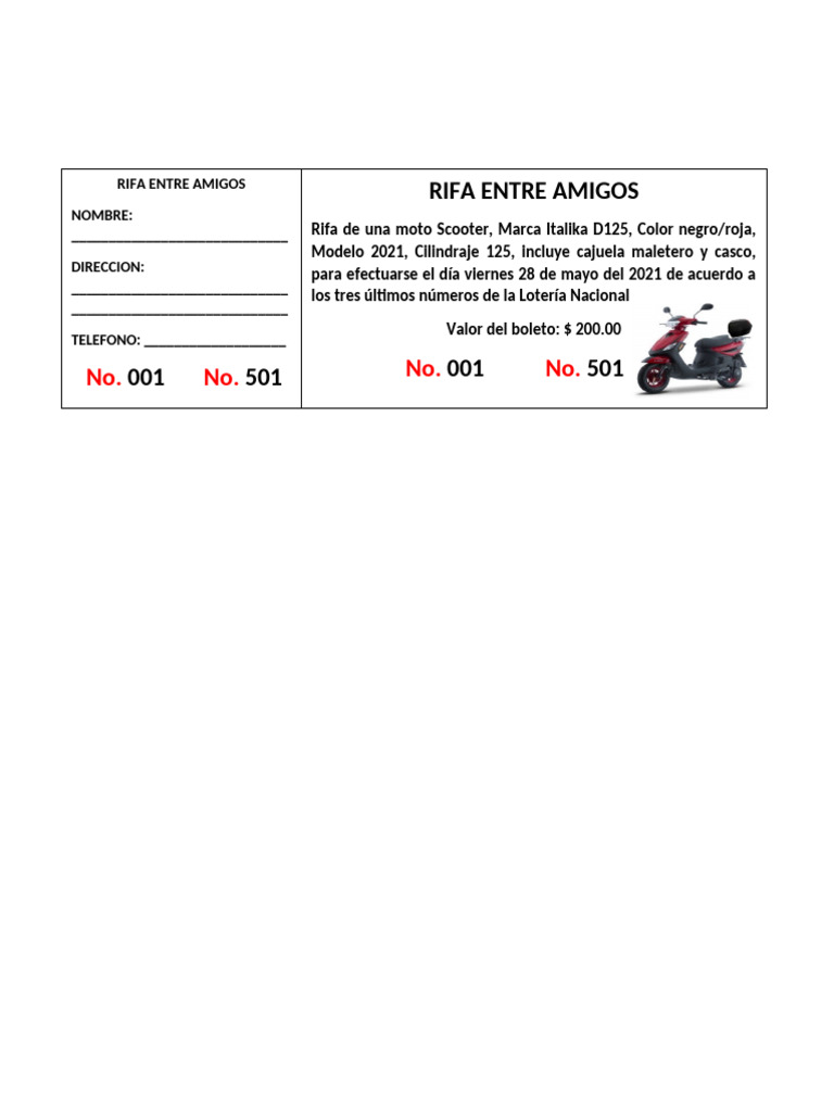 Rifa Entre Amigos | PDF
