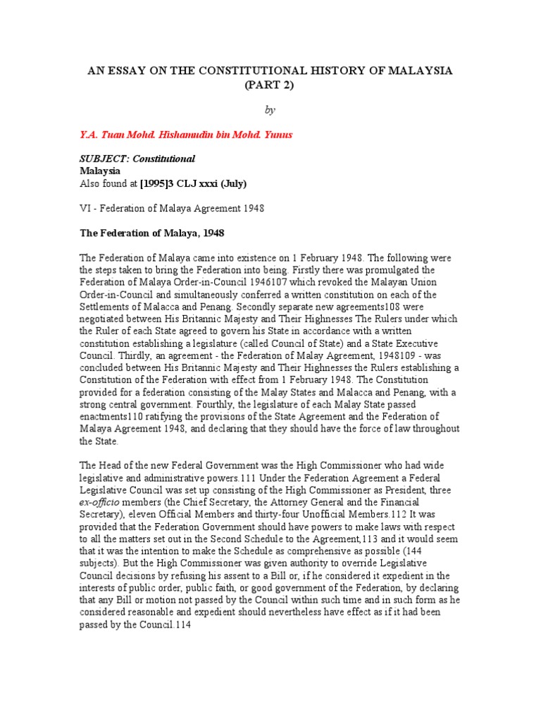An Essay On The Constitutional History of Malaysia | Malaysia ...