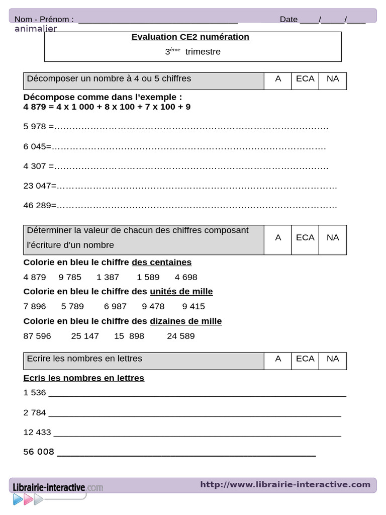 Evaluations Maths Ce2 Trimestre 3 | PDF