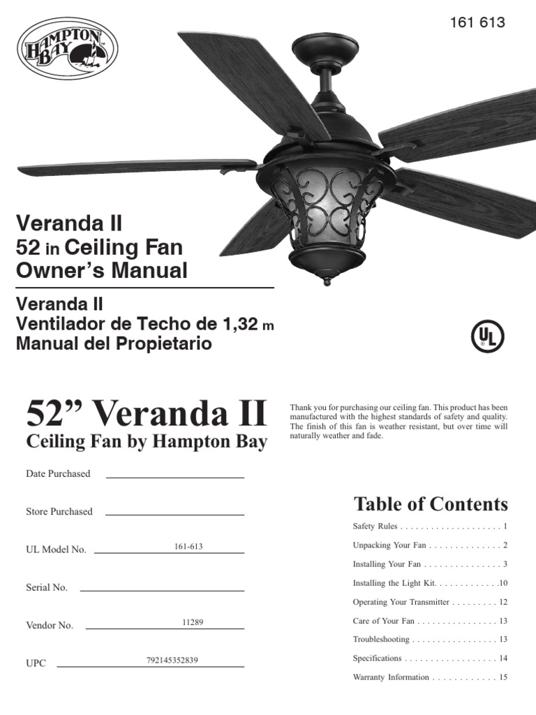 Veranda II 52 in Ceiling Fan Ownes Manual | PDF | Fuse (Electrical ...