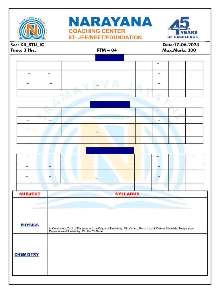 Xii - Study - Ic - FTM-4 - 17-06-2024 QP | PDF