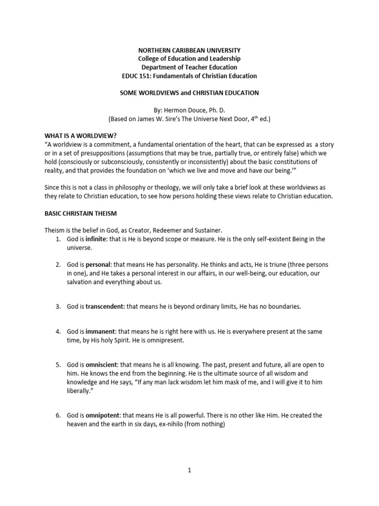 Worldview for Handout 1 Updated Version | PDF