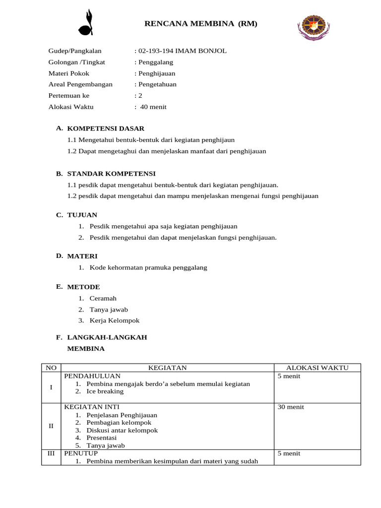 RENCANA MEMBINA (RM) - Contoh | PDF