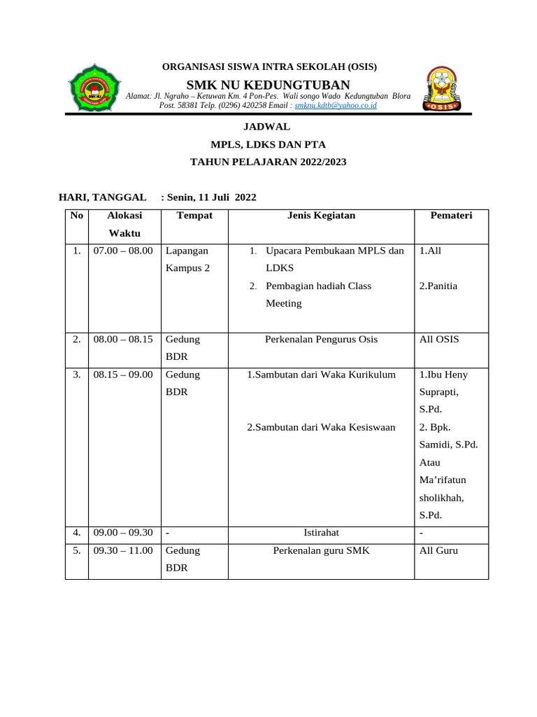 Jadwal MPLS 2022 | PDF