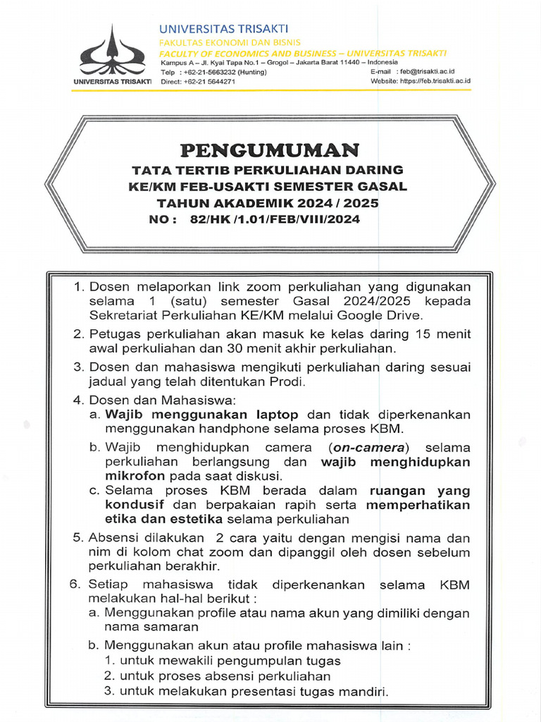 Tata Tertib Kuliah Daring KEKM Gasal 20242025 | PDF